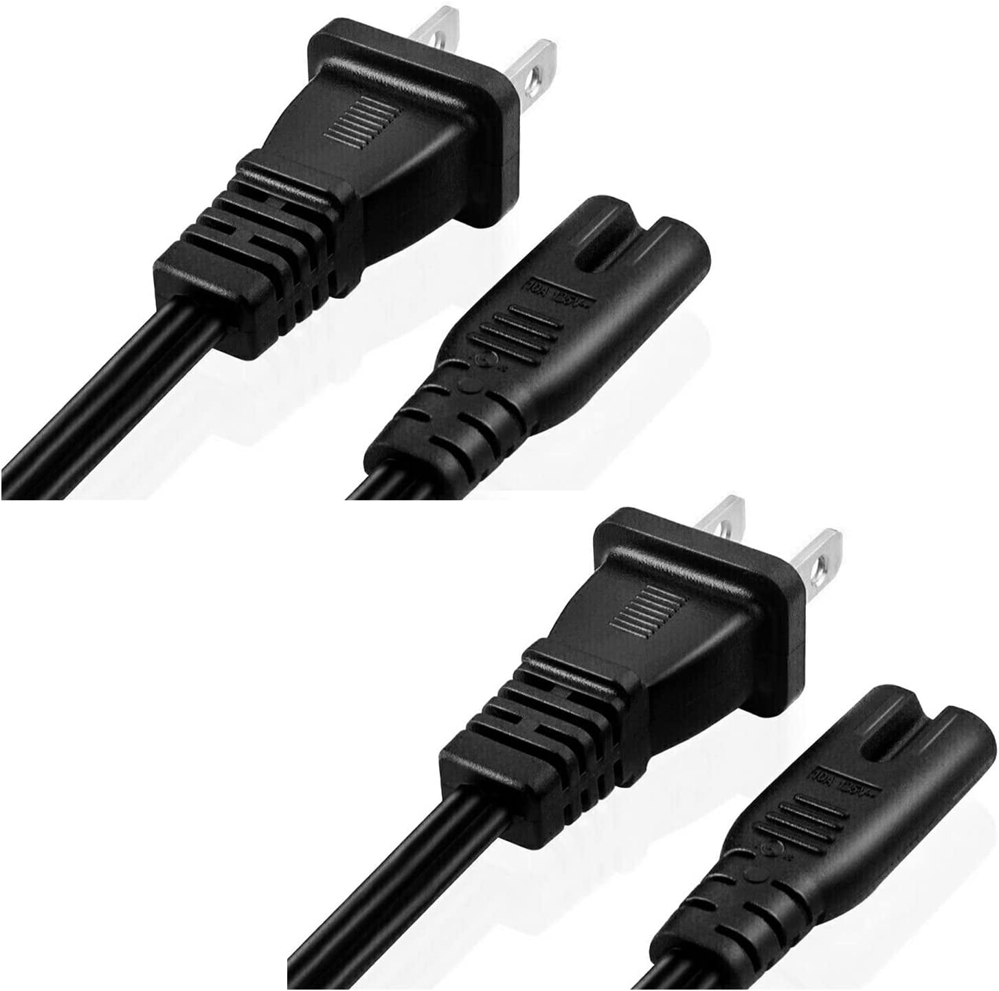 5 Core Extra Long 6ft 2 Prong 2 Pack Non-Polarized AC Wall Power Cable ...