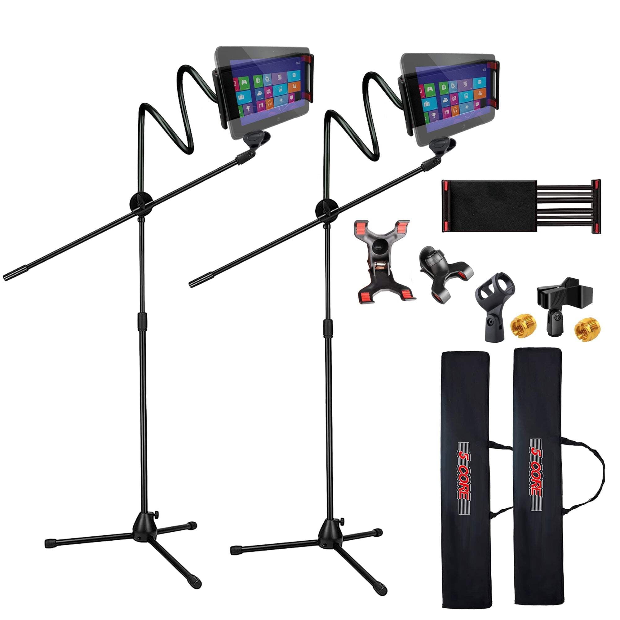 5 Core Mic Stand Pair with Tablet and Phone Holder, Adjustable ...