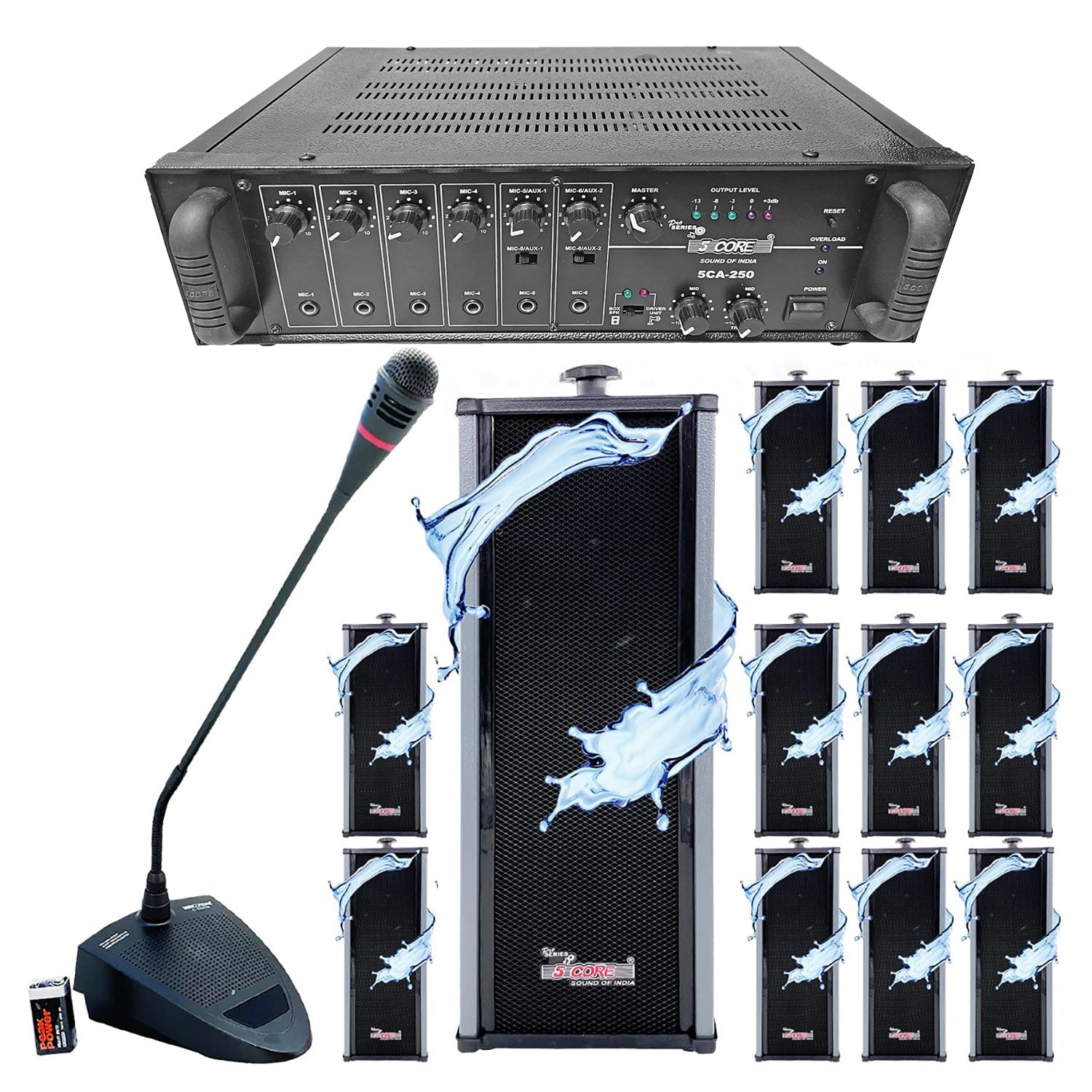5 Core PA Paging System with Amplifier with 12 Wall Speakers with ...