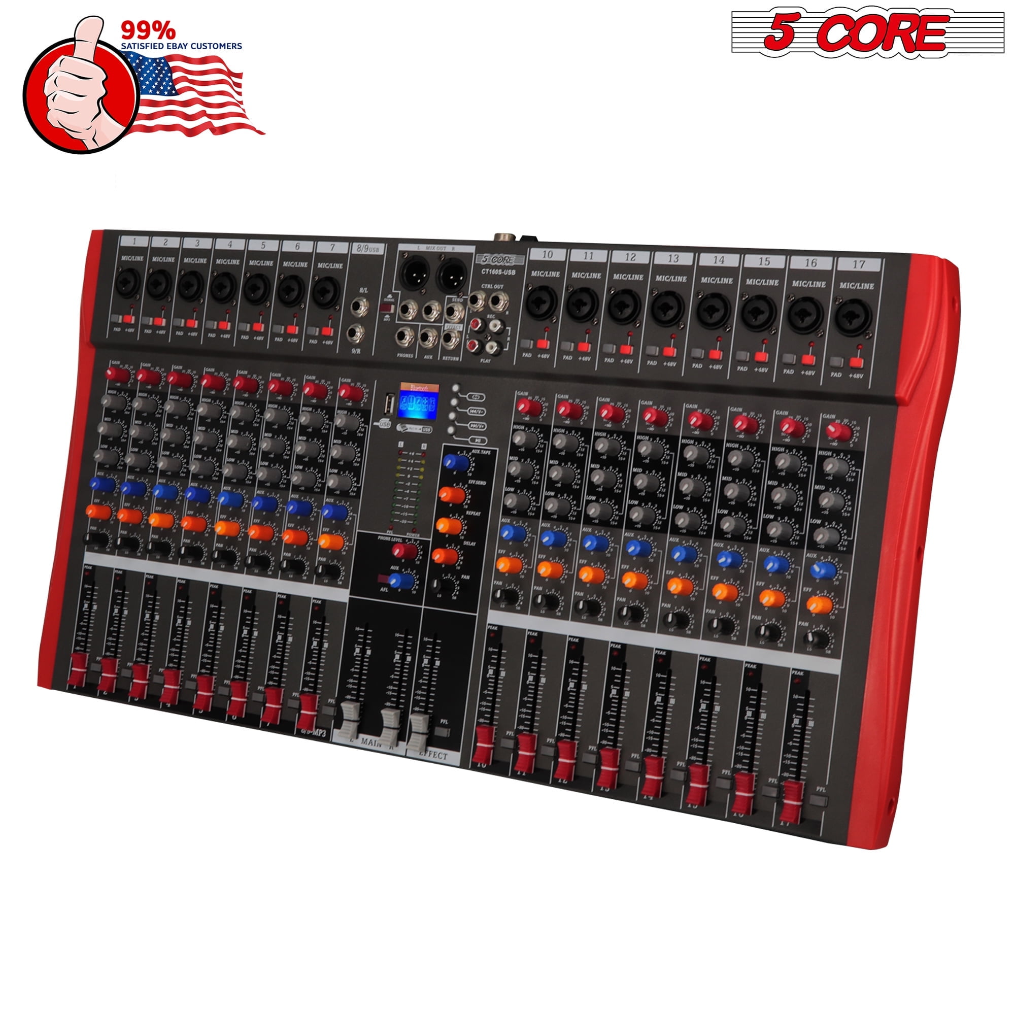 5 Core Professional 16 Channel Audio Mixer, EQ, 48V Phantom Power & PFL ...