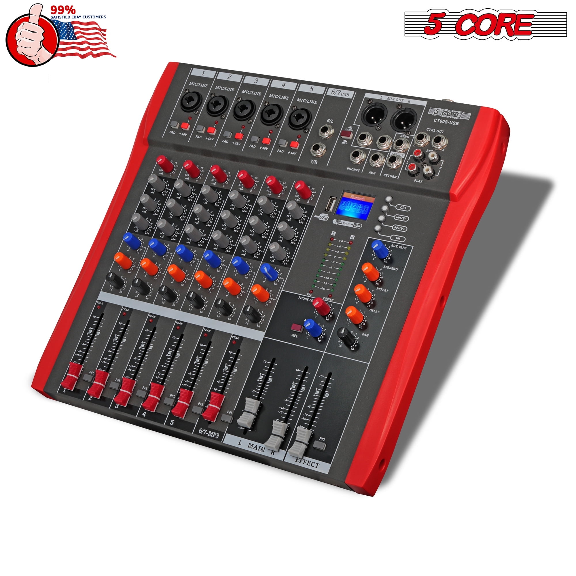 5 Core Professional 6 Channel Audio Mixer, EQ Control, 48V Phantom ...