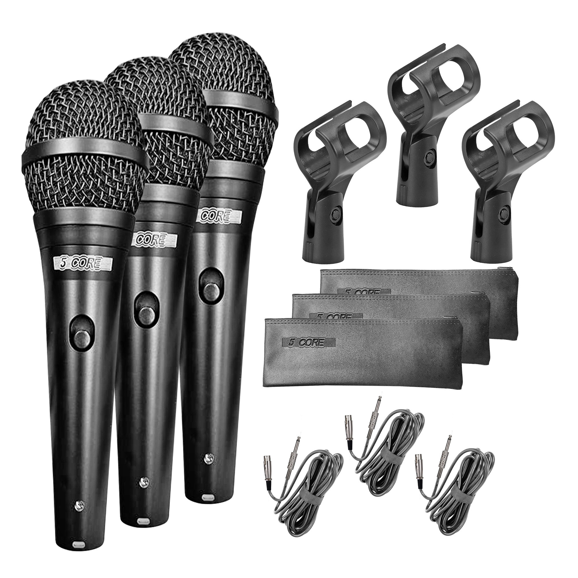 5 Core Vocal Dynamic Cardioid Handheld Microphone 3 Pack Neodymium ...
