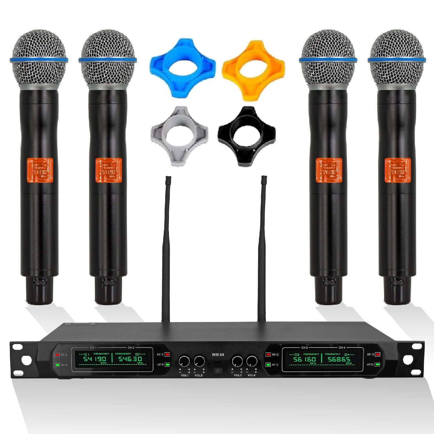5 Core Wireless Microphone System 4 Channel UHF 492F Range Portable ...