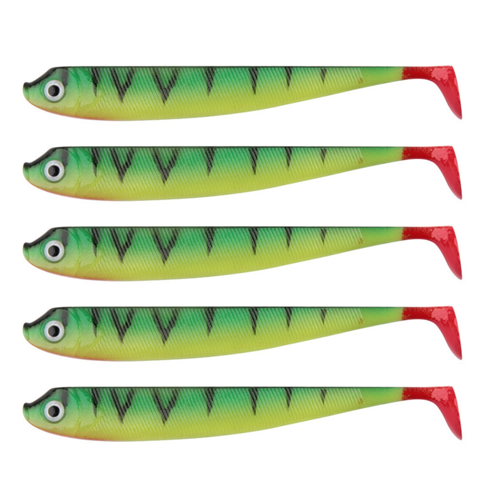 5 Count 9.5cm Sinking Soft Lures Flexible T Tail Double Color PVC Ideal ...