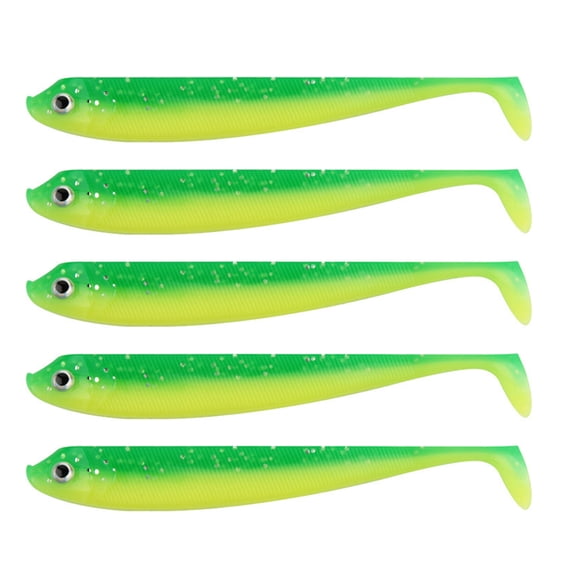 5 Count 9.5cm Sinking Soft Lures Flexible T Tail Double Color PVC Ideal ...