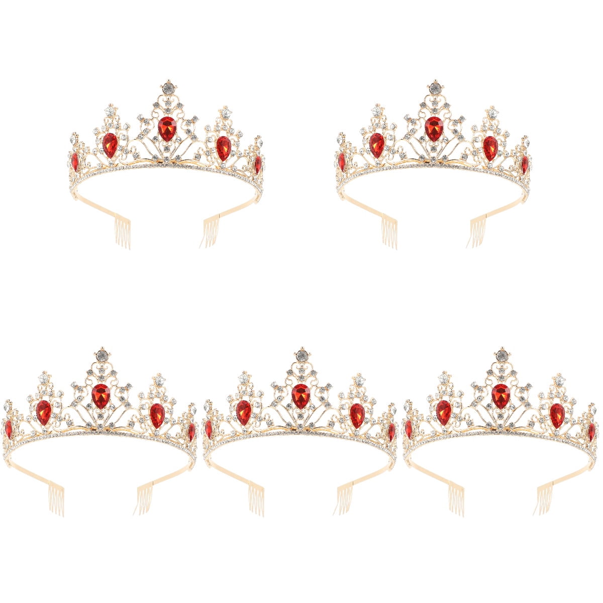 5 Count Bridal Tiara for Bouquet Costume Tiaras Miss Bride Red ...