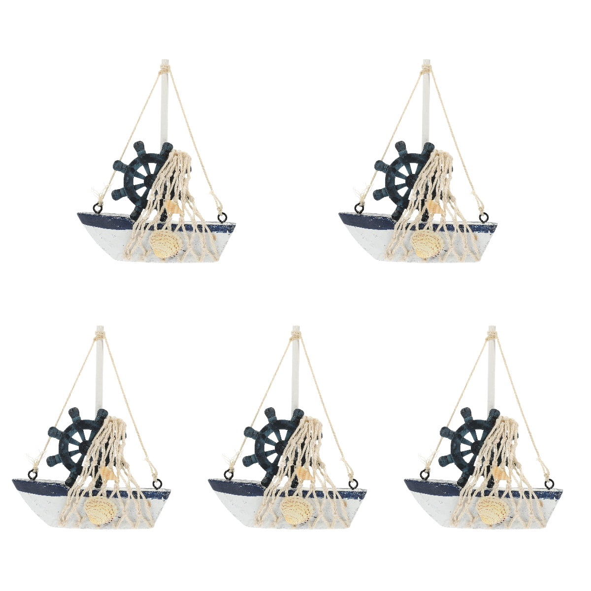5 Count Nautical Wooden Sailing Boat Model Decor Sailboat Shelf Office ...