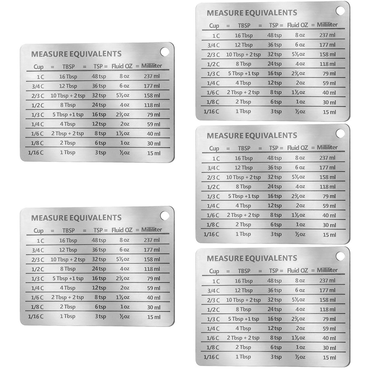 5 Count Stainless Steel Kitchen Things Unit: Conversion Tables Magnetic ...