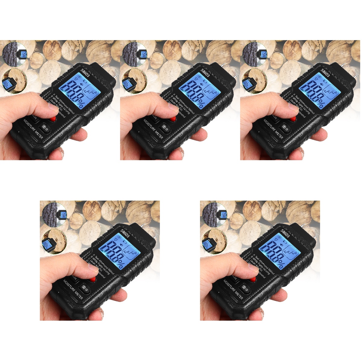 5 Count Wood Moisture Tester Soil Meter Leak Detector Detection Black ...