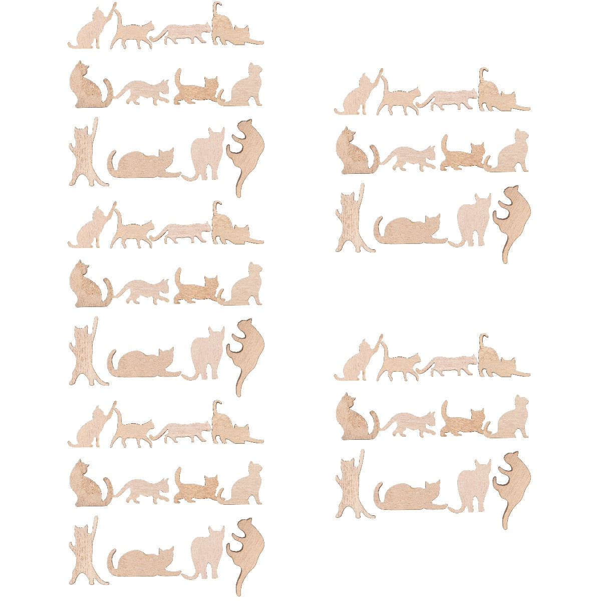 5 Count Wooden Cat Chips Favor Art Cutout Wooded Themed Office Beige ...