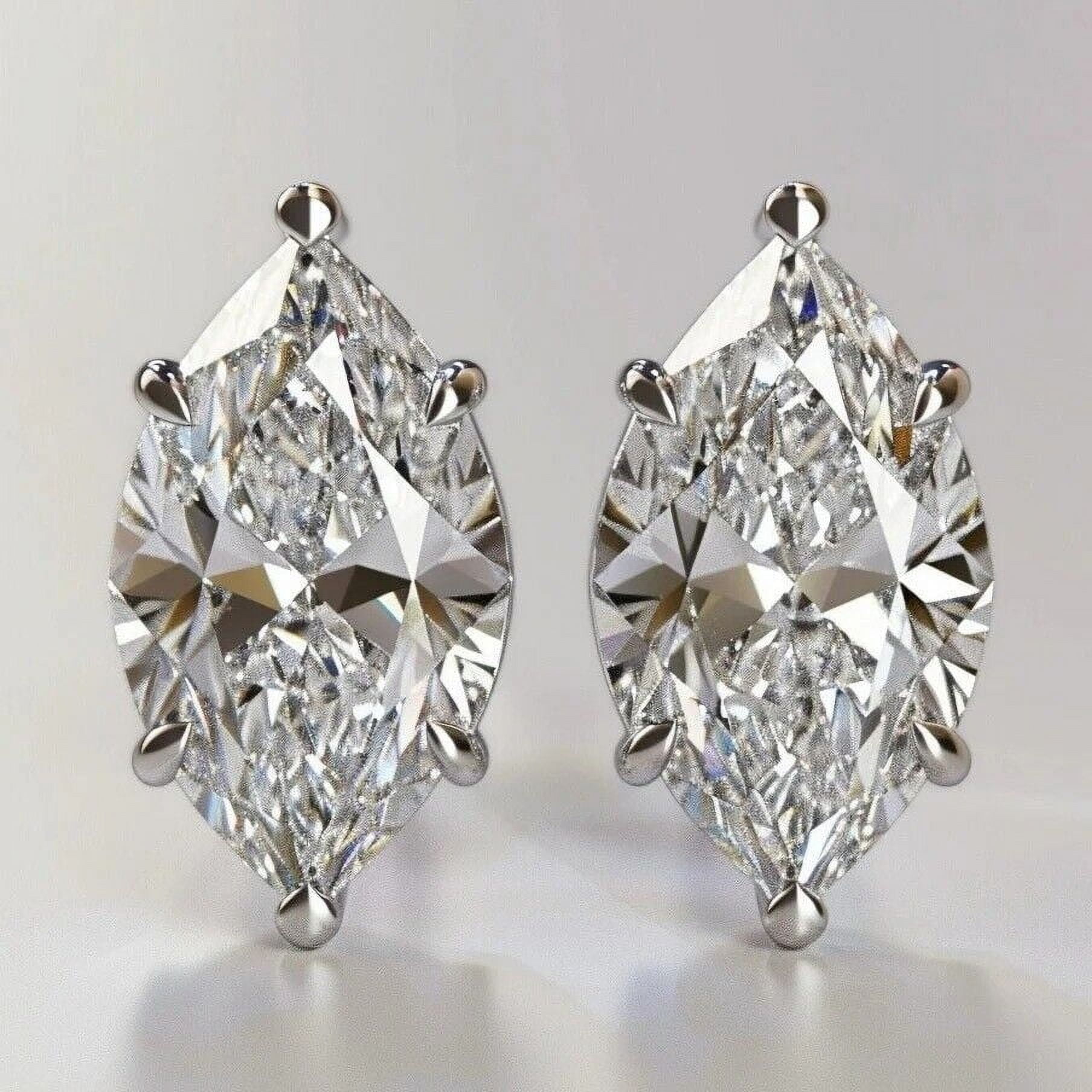 5 Ct Certified Marquise Shape Studs White Natural Diamond Gold Finish ...