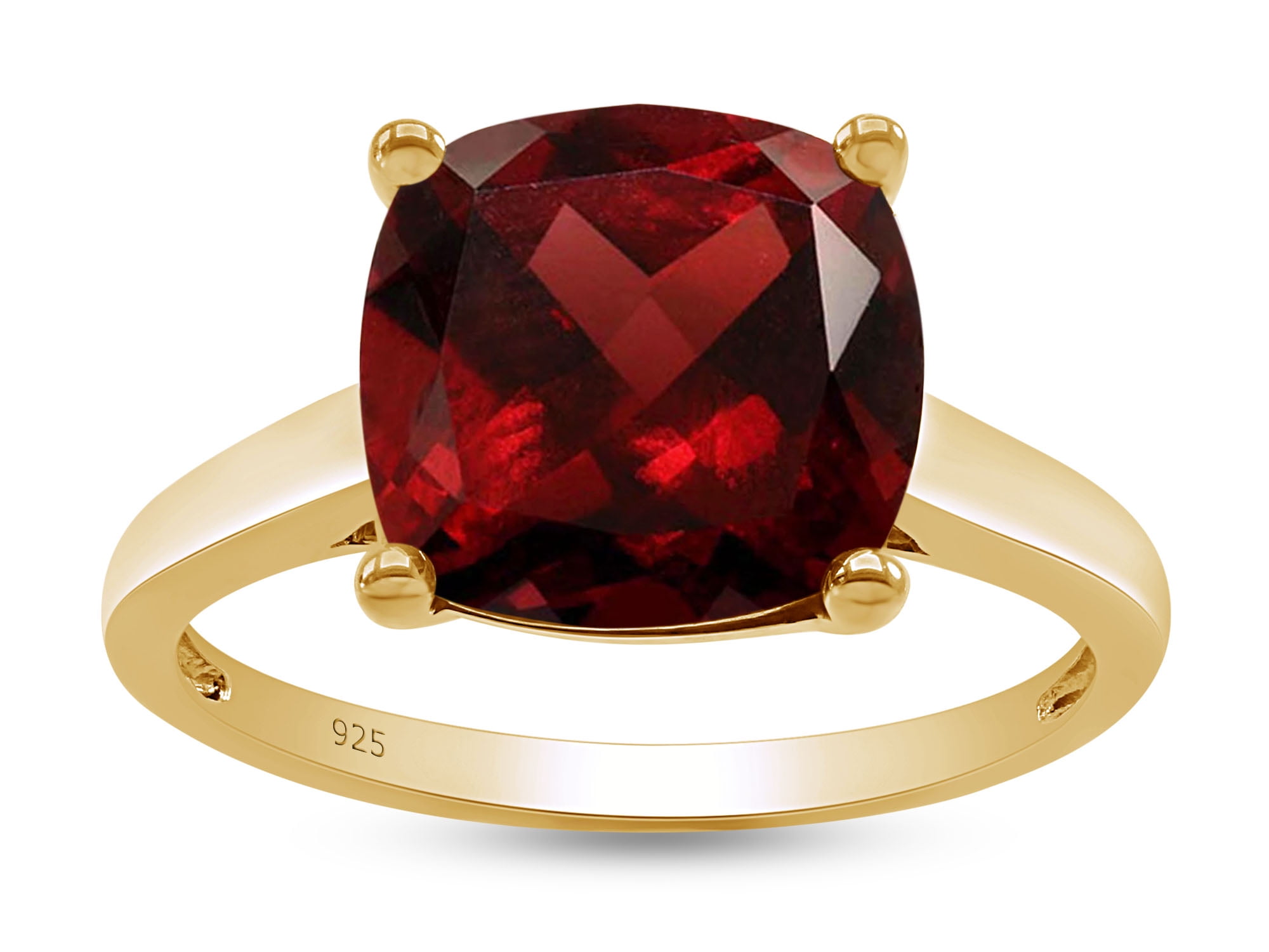 AFFY 5 Ct Cushion Cut Simulated Garnet Solitaire Ring in 14k Yellow ...