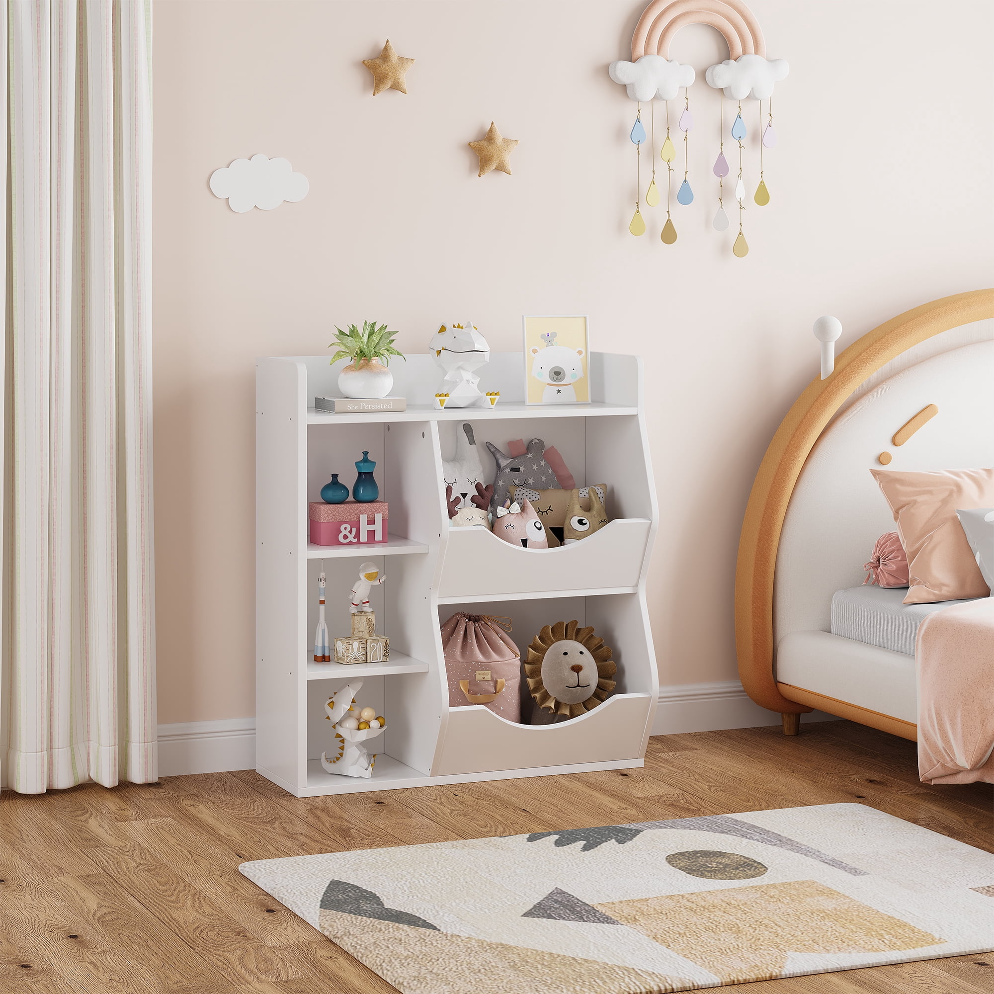 5-Cubby Kid's Bookcase and Bookshelf, Multi Toy Storage Organizer for ...