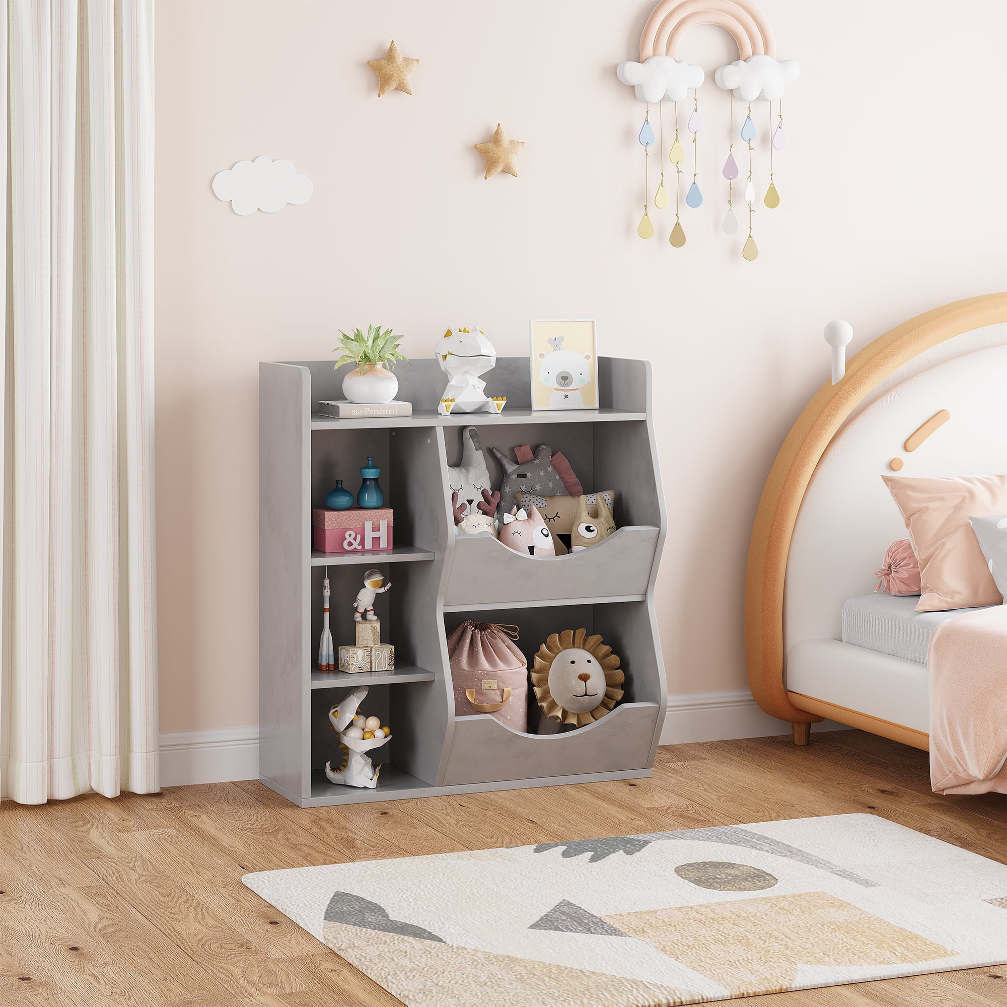 5-Cubby Kids Bookshelf and Bookcase for Storage Books and Toys, Multi ...