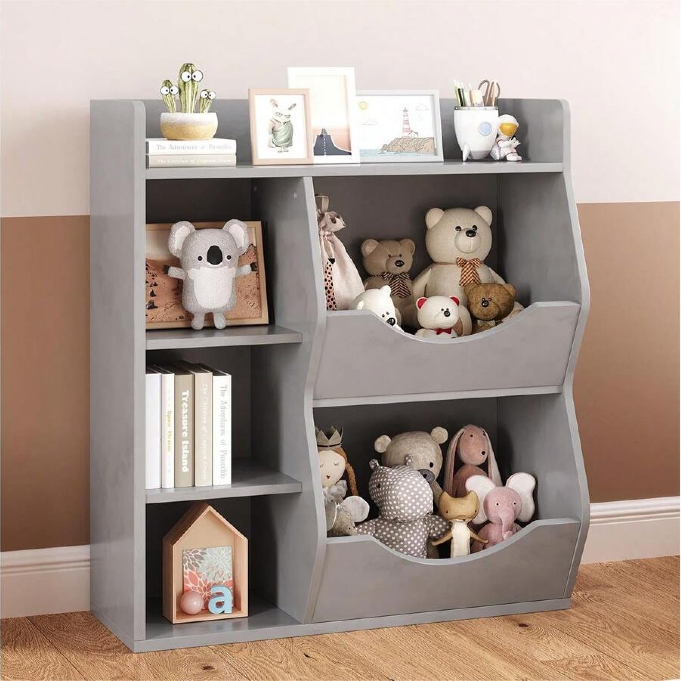 5-Cubby Kids Toy Storage Organizer with Bookcase - Multi-Shelf Cubby ...