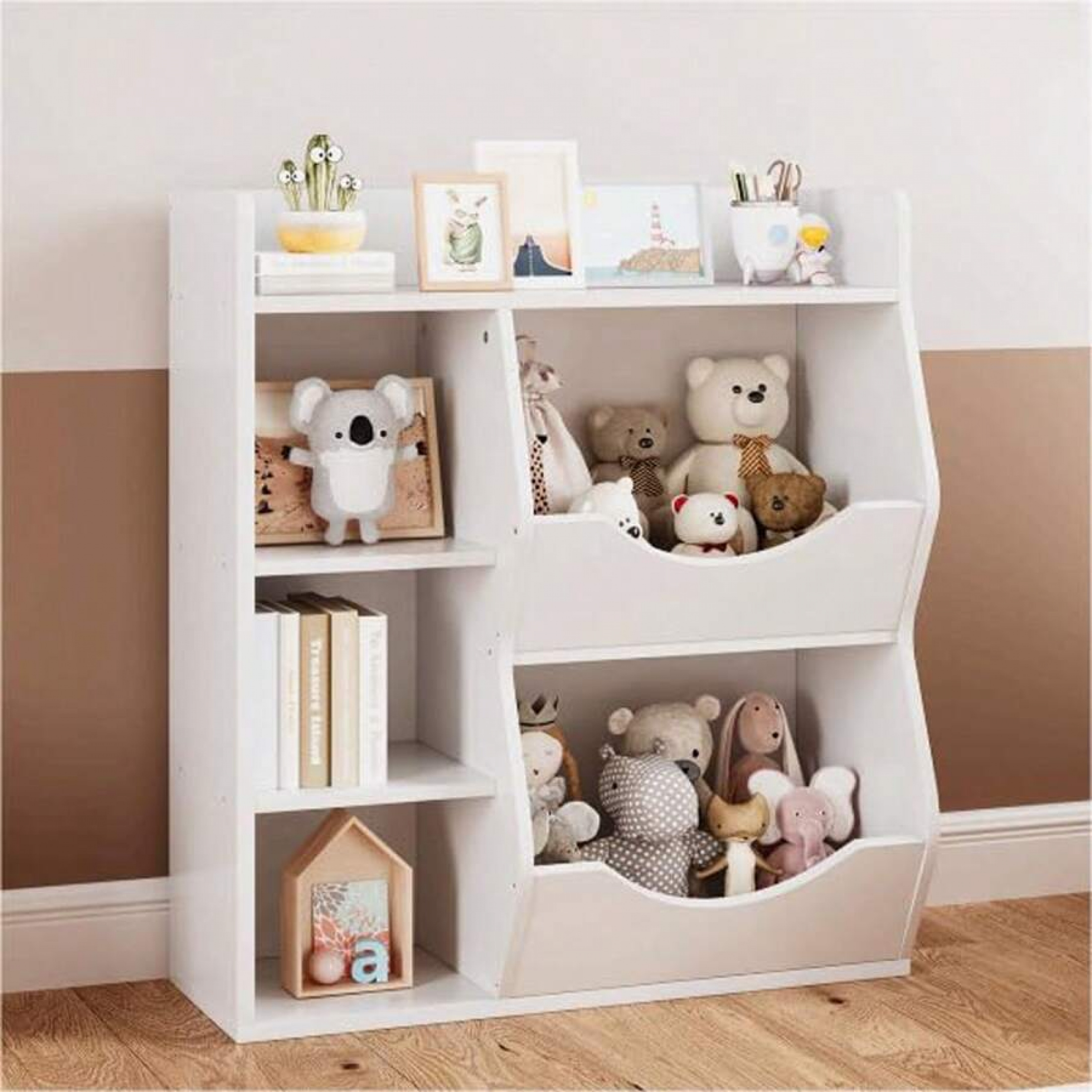 5-Cubby Kids Toy Storage Organizer with Bookcase - Multi-Shelf Cubby ...