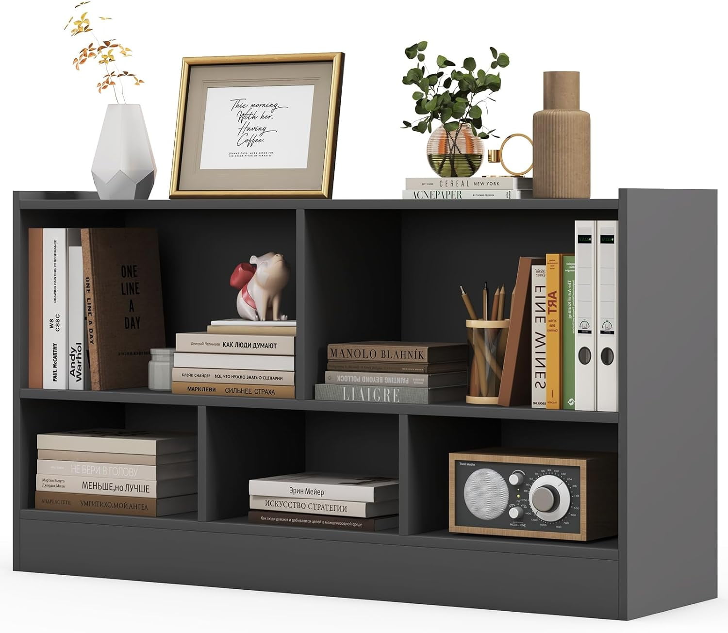 5 Cube Bookcase, 2 Tier Open Shelf Storage Cabinet, Wooden Display ...