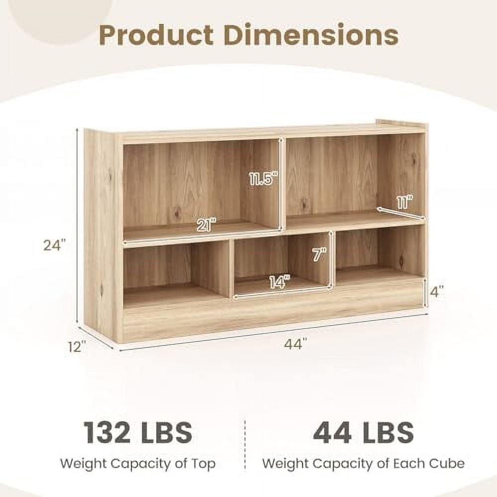 5 Cube Bookcase, 2-Tier Open Storage Cabinet, Horizontal Bookshelf for Organizer, Wooden Display ...