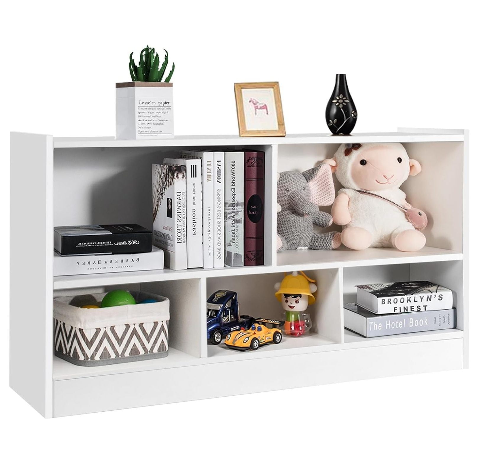 5 Cube Bookcase, 2-Tier Open Storage Cabinet, Horizontal Bookshelf for ...