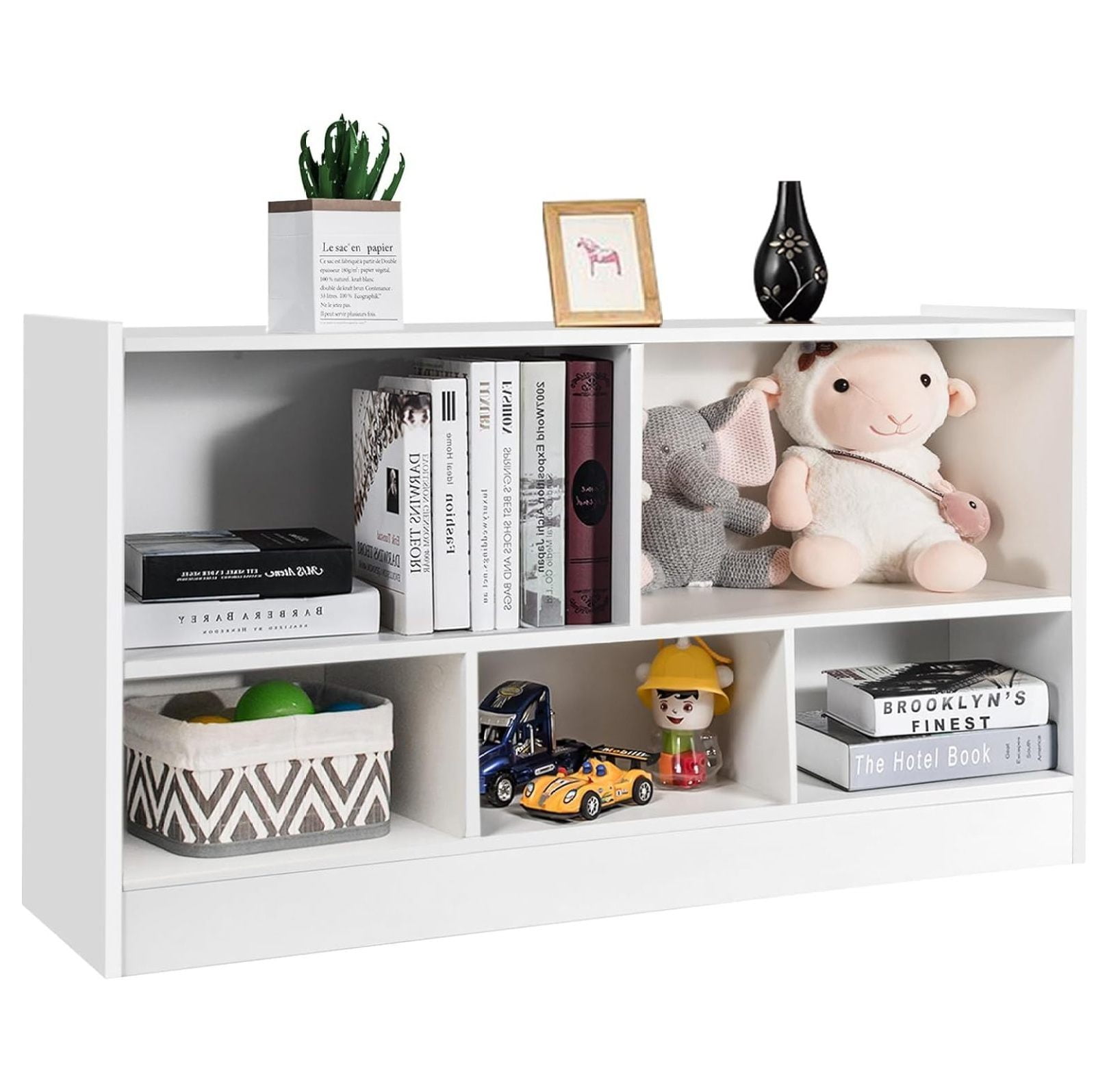 5 Cube Bookcase, 2-Tier Open Storage Cabinet, Horizontal Bookshelf for ...