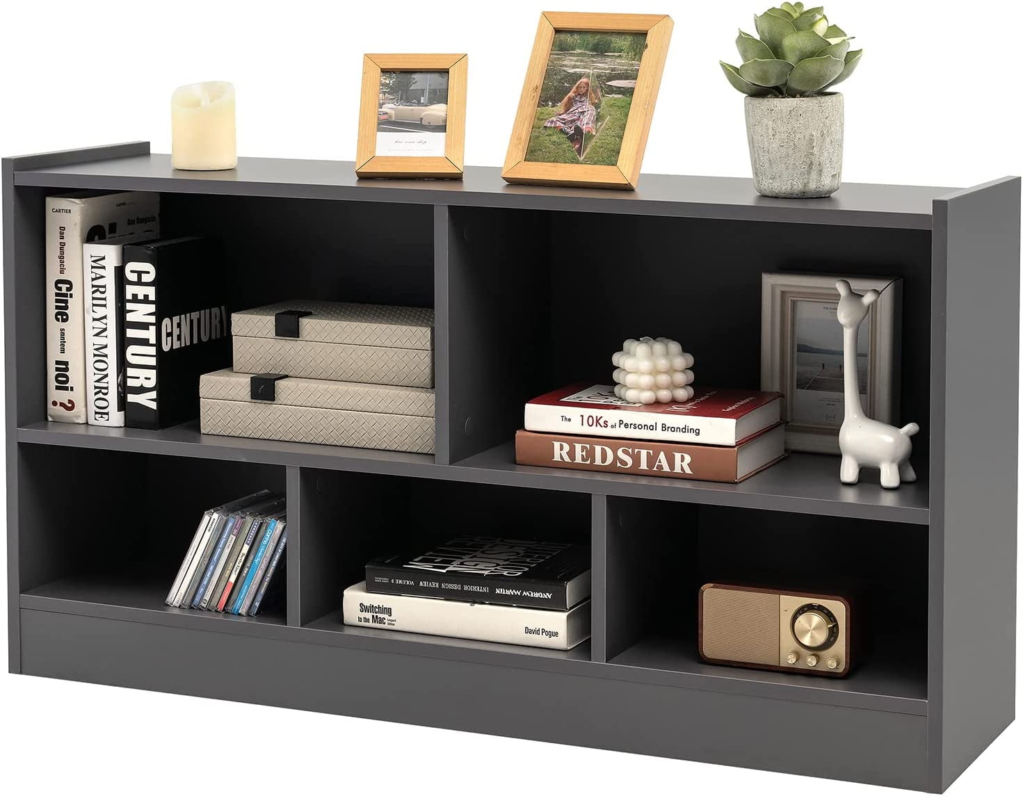 5 Cube Bookcase, 2 Tier Wooden Storage Open Bookshelf, Multipurpose ...