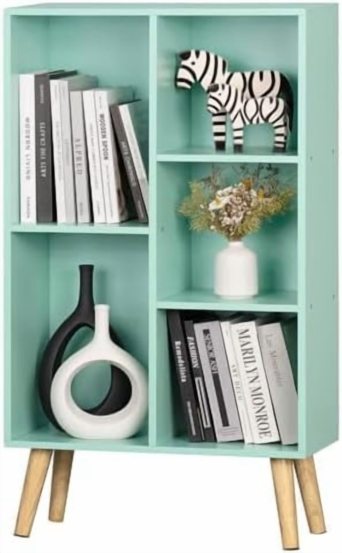 5 Cube Bookshelf 3-Tier Bookcase with Legs,Mint Green Kids Book Shelf ...