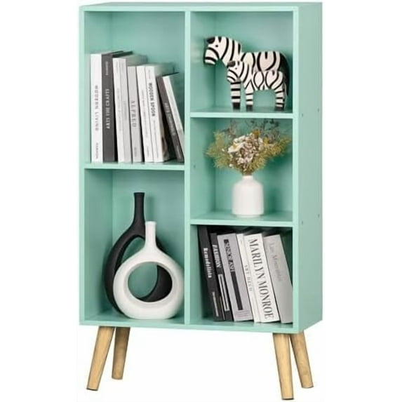 5 Cube Bookshelf 3-Tier Bookcase with Legs,Mint Green Kids Book Shelf ...