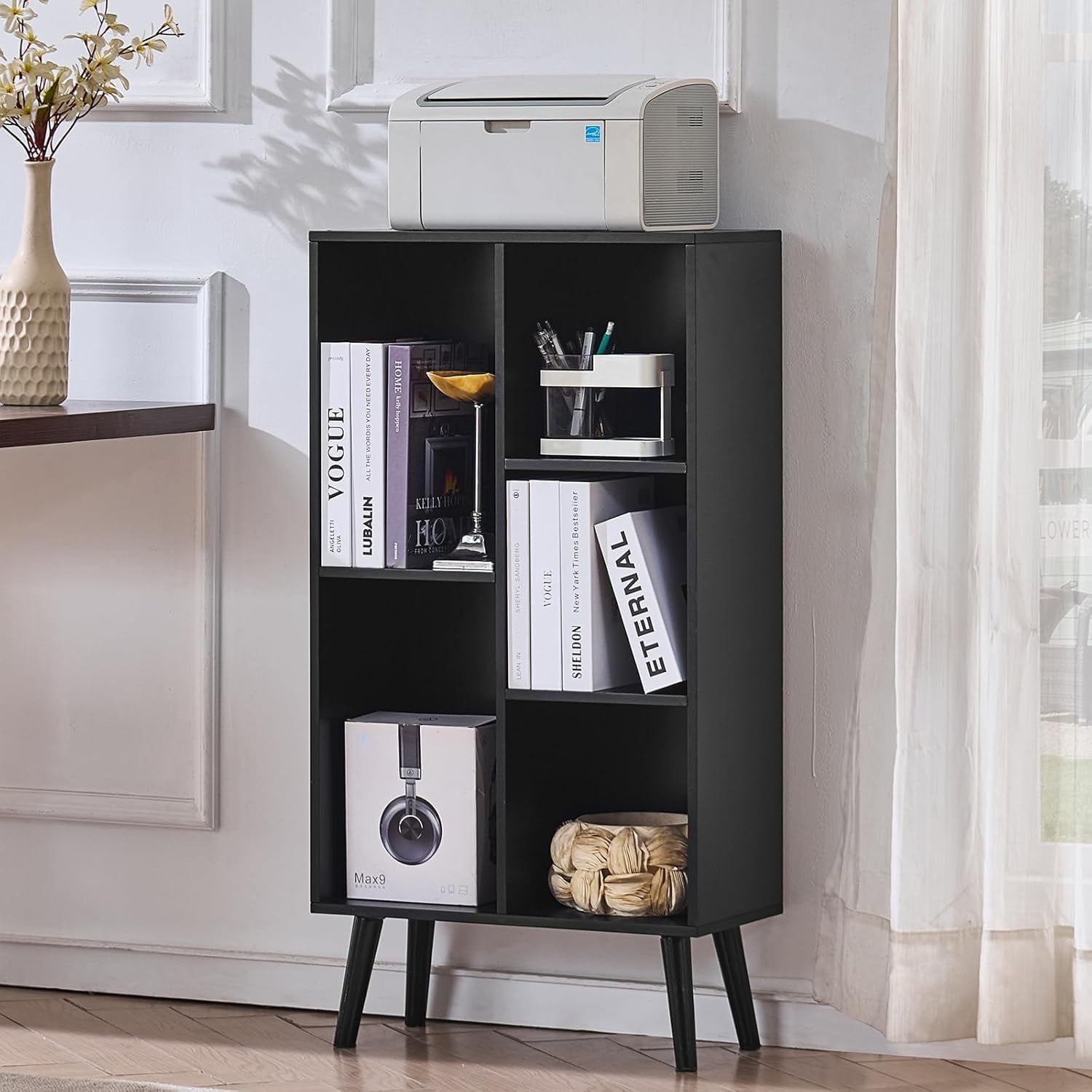 5 Cube Bookshelf 3-Tier Bookcase with Legs,Mint Light Grey White Book ...