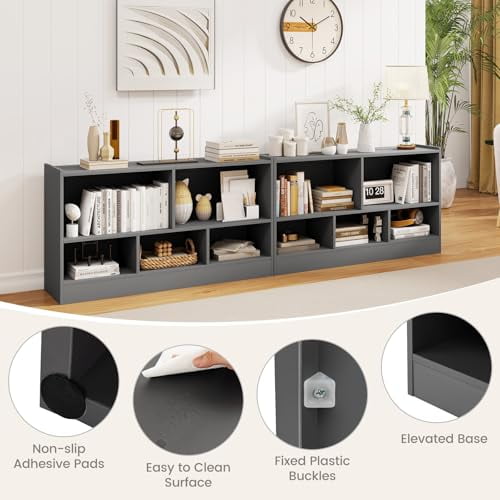 5 Cube Storage Organizer, 2-Tier Horizontal Bookshelf, Wooden Display ...