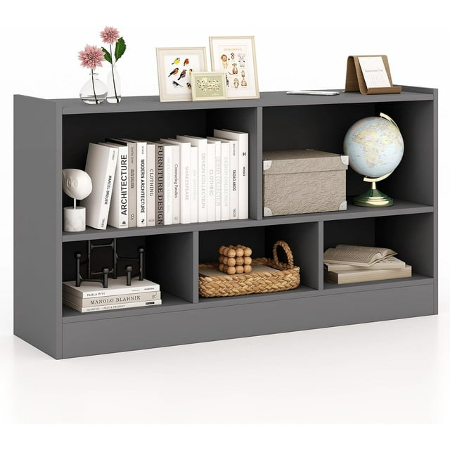 5 Cube Storage Organizer, 2-Tier Horizontal Bookshelf, Wooden Display ...
