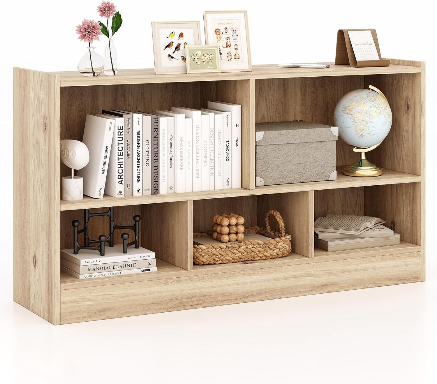 5 Cube Storage Organizer, 2-Tier Horizontal Bookshelf, Wooden Display ...