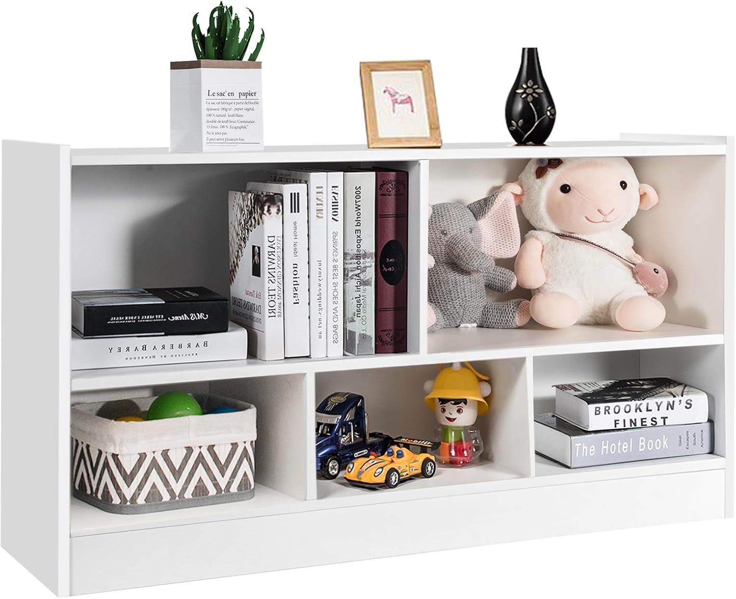 5 Cube Storage Organizer, 2-Tier Horizontal Bookshelf, Wooden Display ...