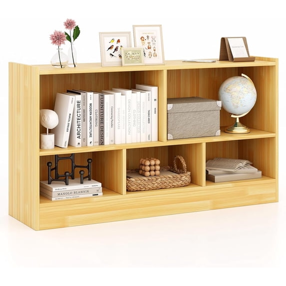 5 Cube Storage Organizer, 2-Tier Horizontal Bookshelf, Wooden Display ...