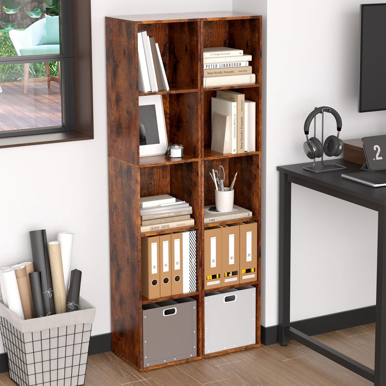 5 Cube Storage Organizer, 5 Tier Cube Low Bookcase Freestanding Storage ...