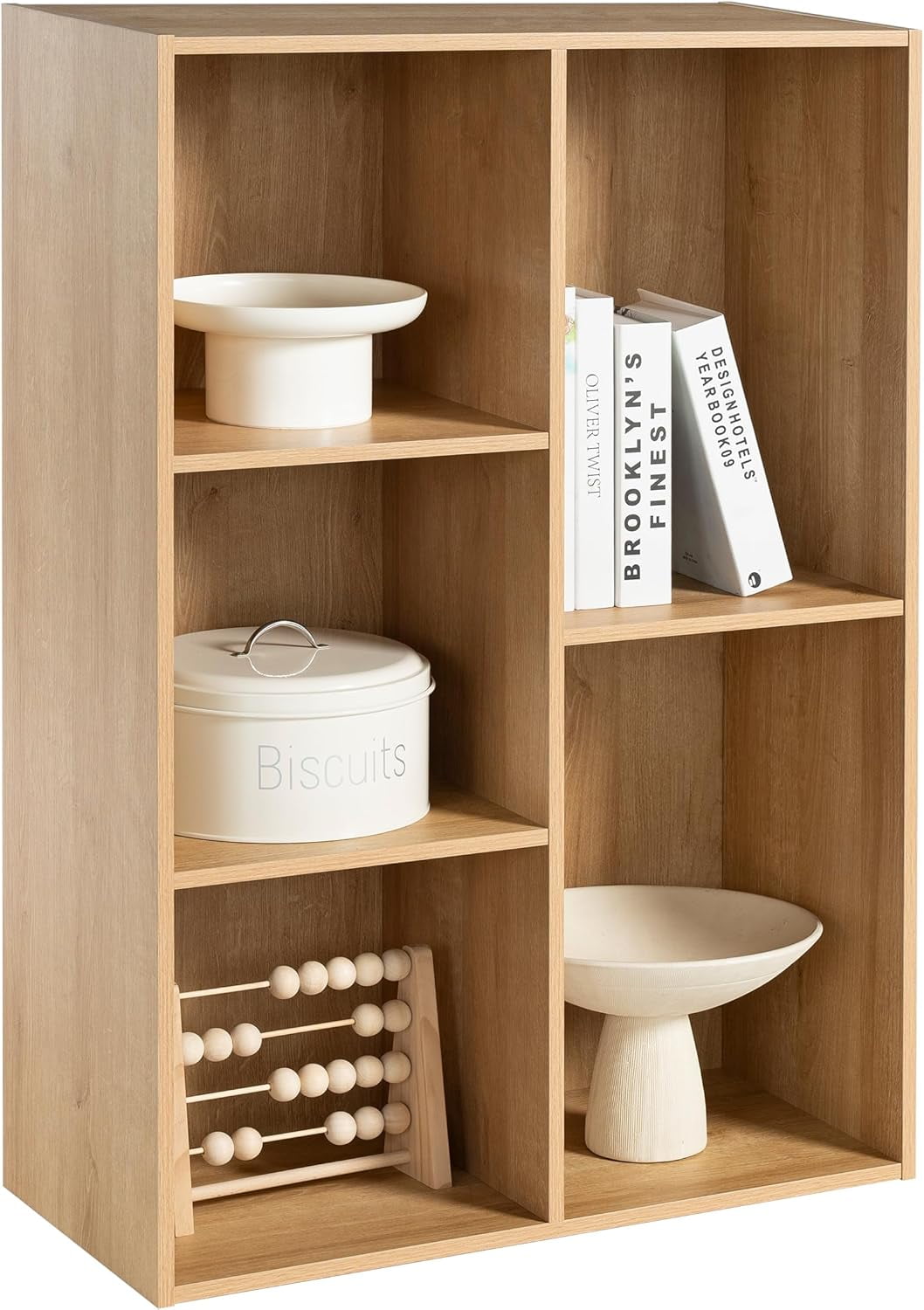 5 Cube Storage Organizer Bookcase, Wood Decorative Open Bookshelf ...