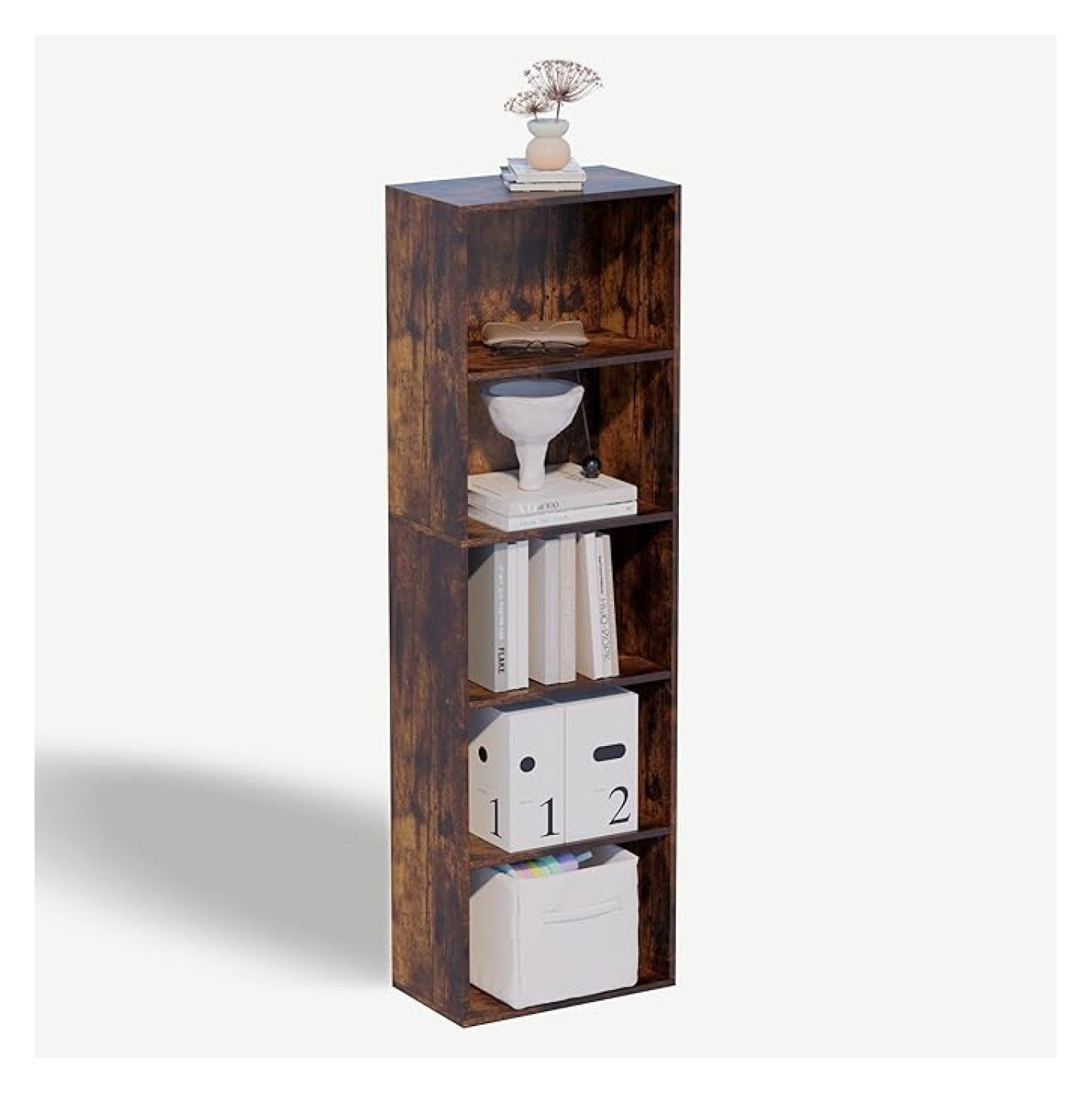 5 Cube Storage Organizer,Wooden Low Bookcase with Closed Back Panel ...