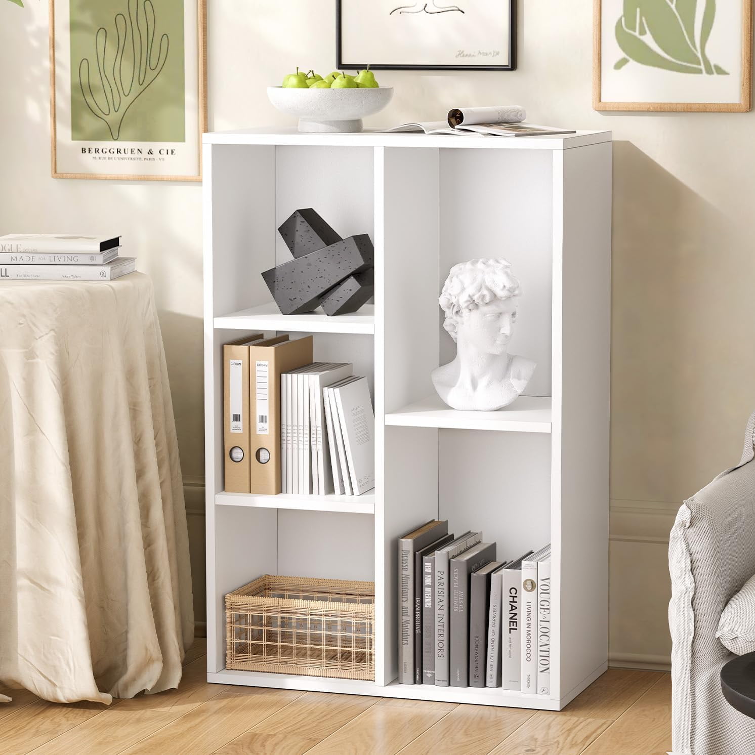 5-Cube Bookshelf, Wooden Cube Organizer and Display Shelf with Storage ...
