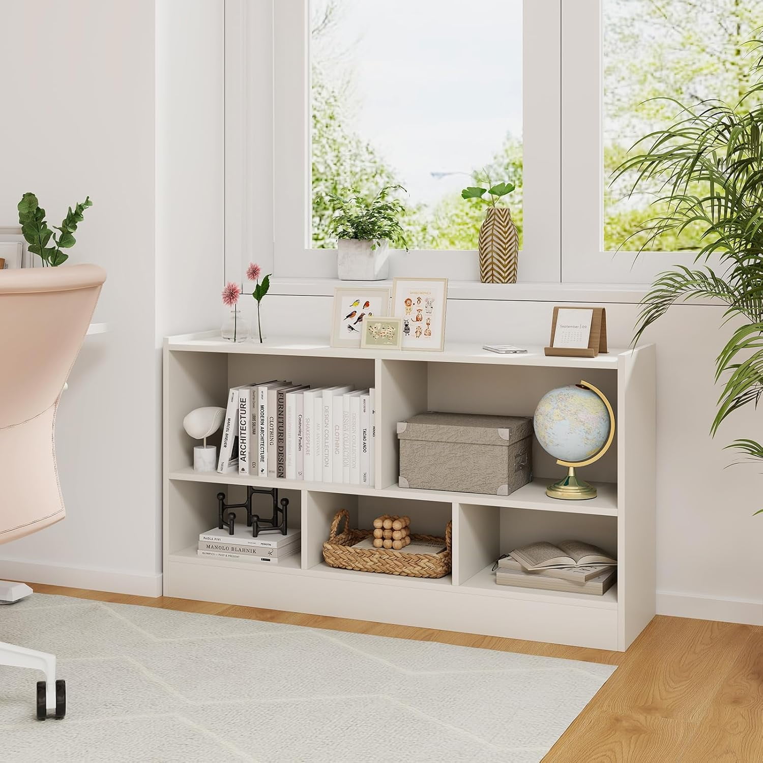 5 Cubes Organizer Bookcase, 2-Tier Horizontal Bookshelf, Wooden Display ...