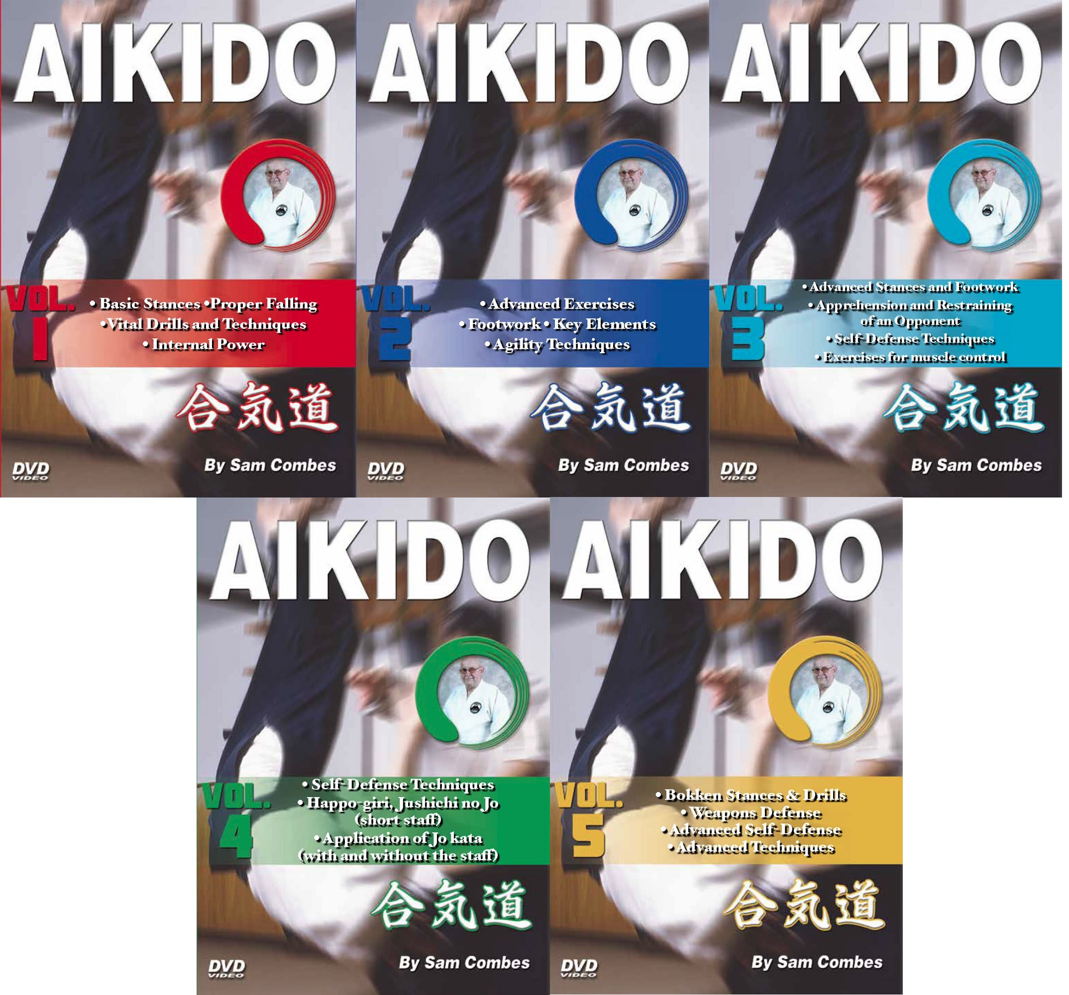 5 DVD SET Aikido Ki, Footwork, Self Defense, Weapons, Chokes, Kata ...