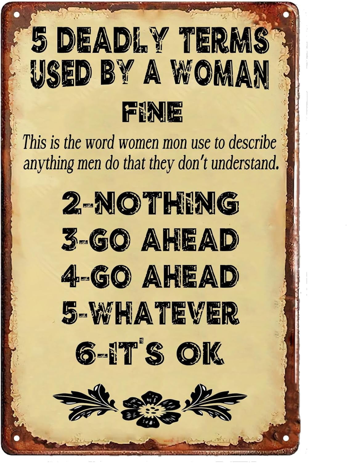 5 Deadly Terms Used by A Woman Vintage Tin Signs Funny Quote Wall Decor ...