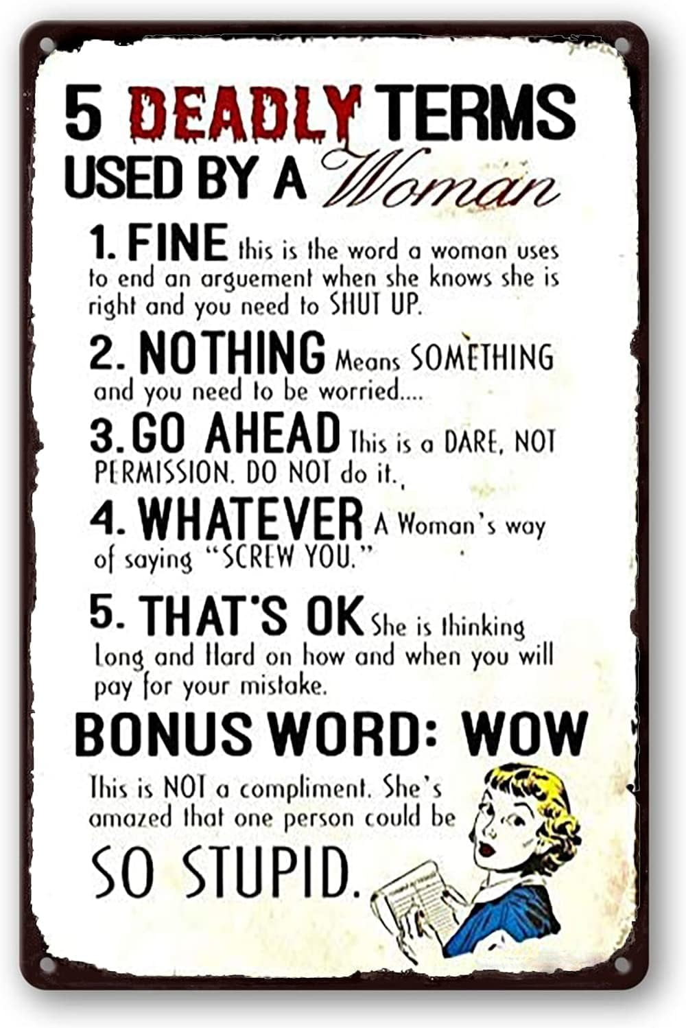 5 Deadly Terms Used by A Woman Tin Sign Vintage Style Tin Sign Home ...