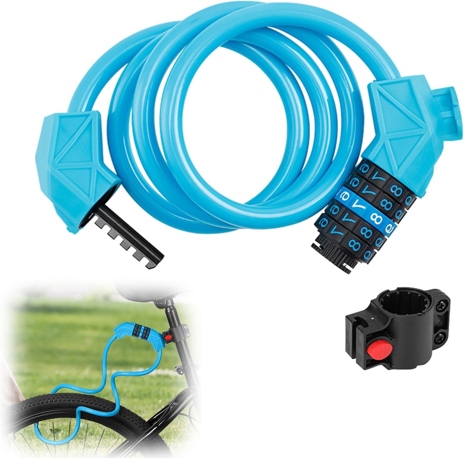 5 Digit Coiled Cable Lock Resettable for Bike ScooterF - Walmart.com