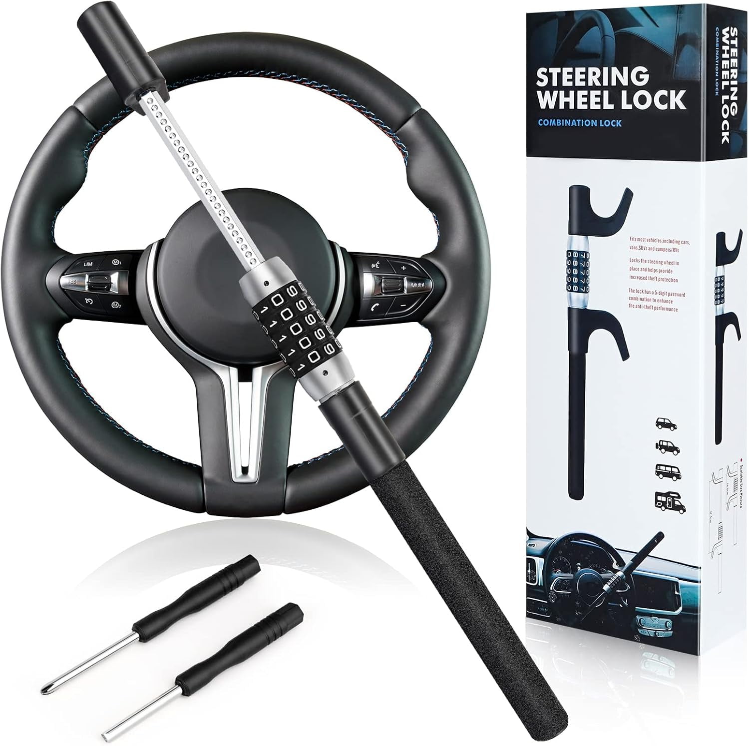 5 Digital Combination Car Steering Wheel Lock, Password Code Steering ...