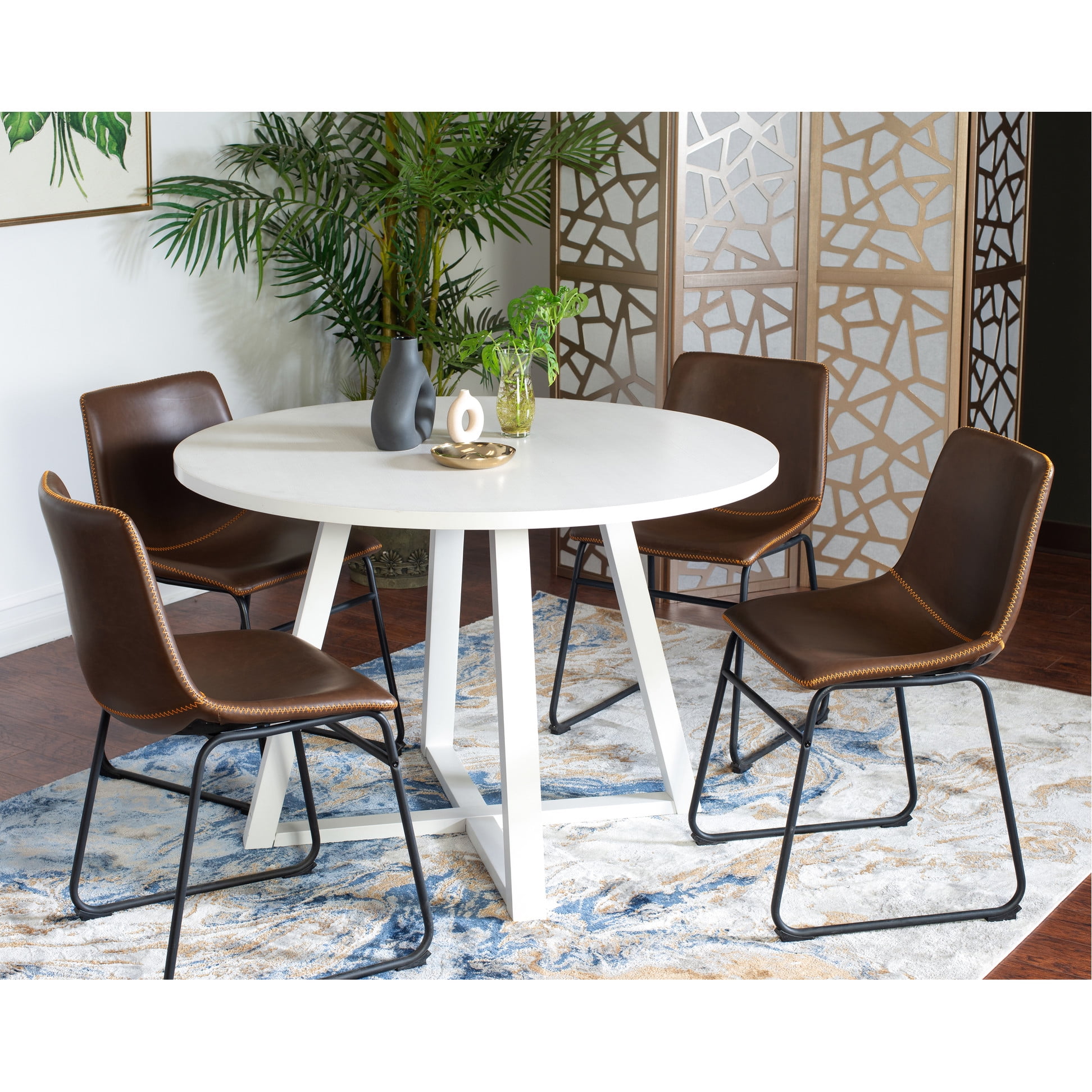 5 Dining Aggregation, Round Trestle Table With 4 Classy Seating ...