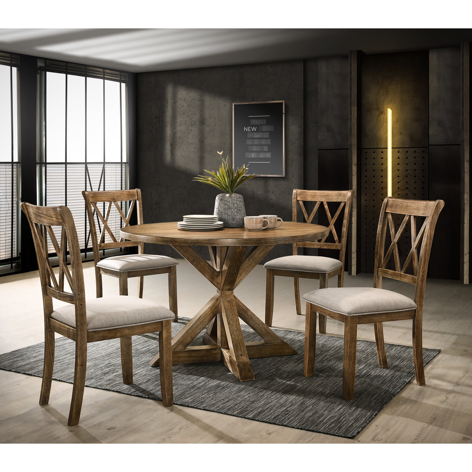 5 Dining Assortment - Hardwood Build, Round Table, 4 Chairs, Cottage ...