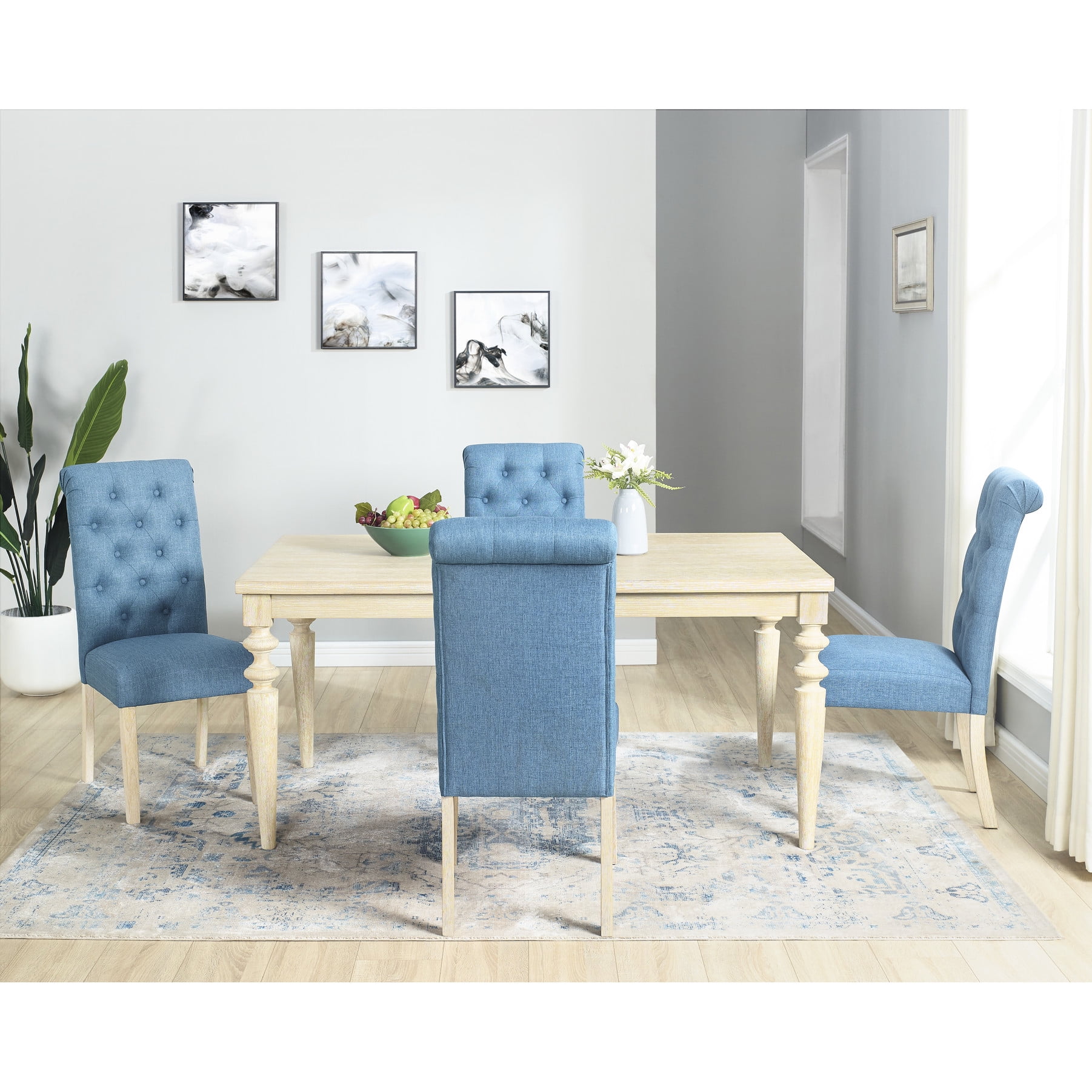 5 Dining Collection: Rectangular Table, 4 Blue Rests : Table With ...