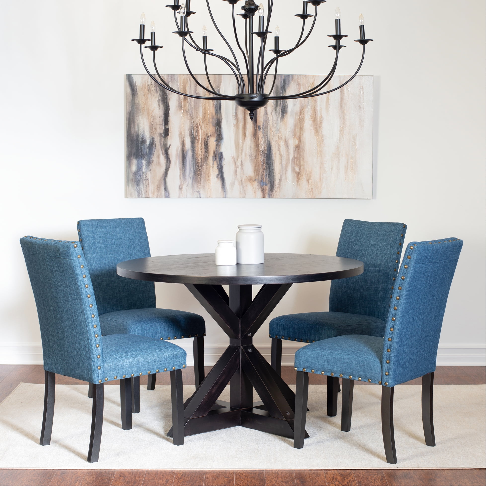 5 Dining , Graceful Cross-buck Table And 4 Fashionable Seats, Black ...