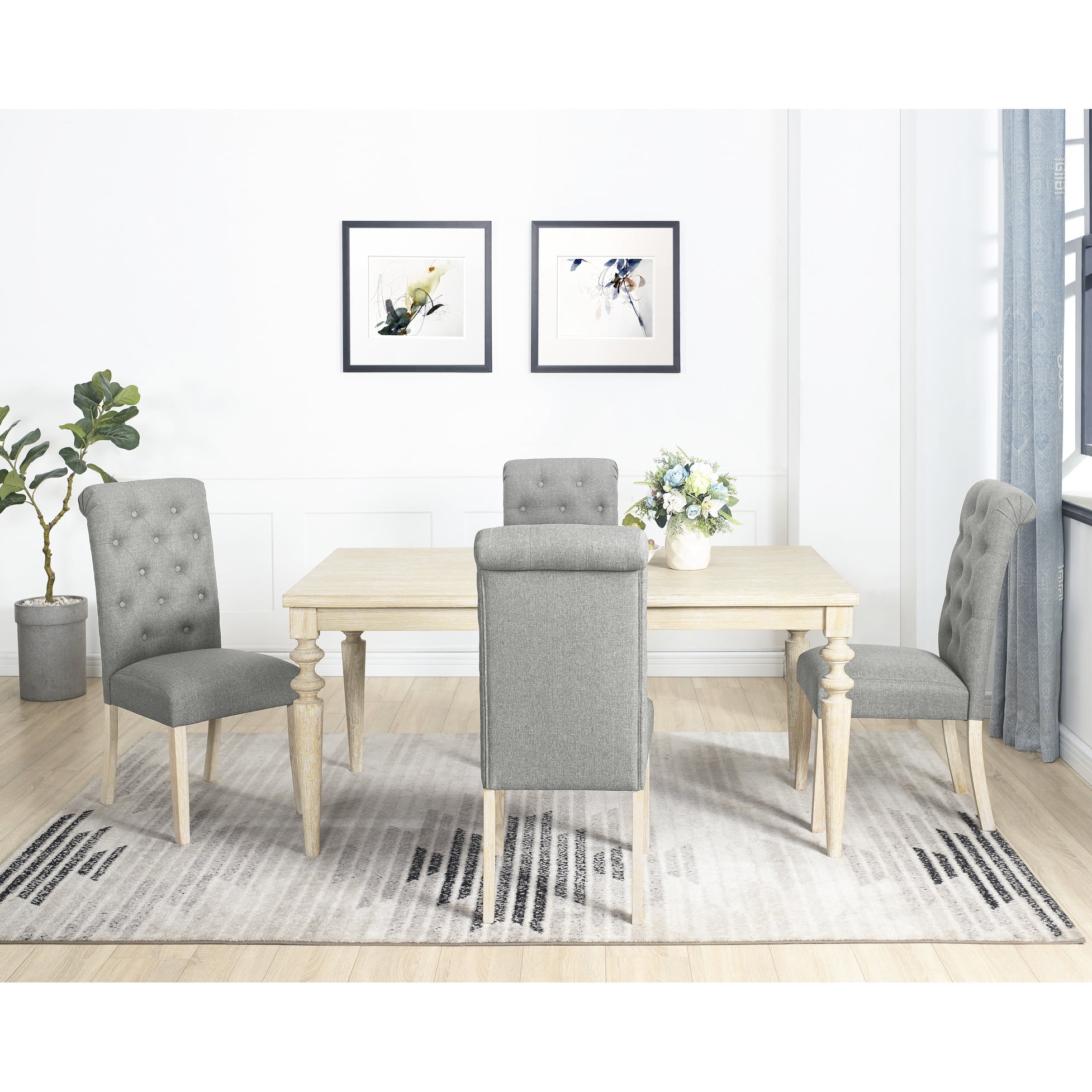 5 Dining: Rectangular Table With 4 Sophisticated Classy Tuft Chairs ...