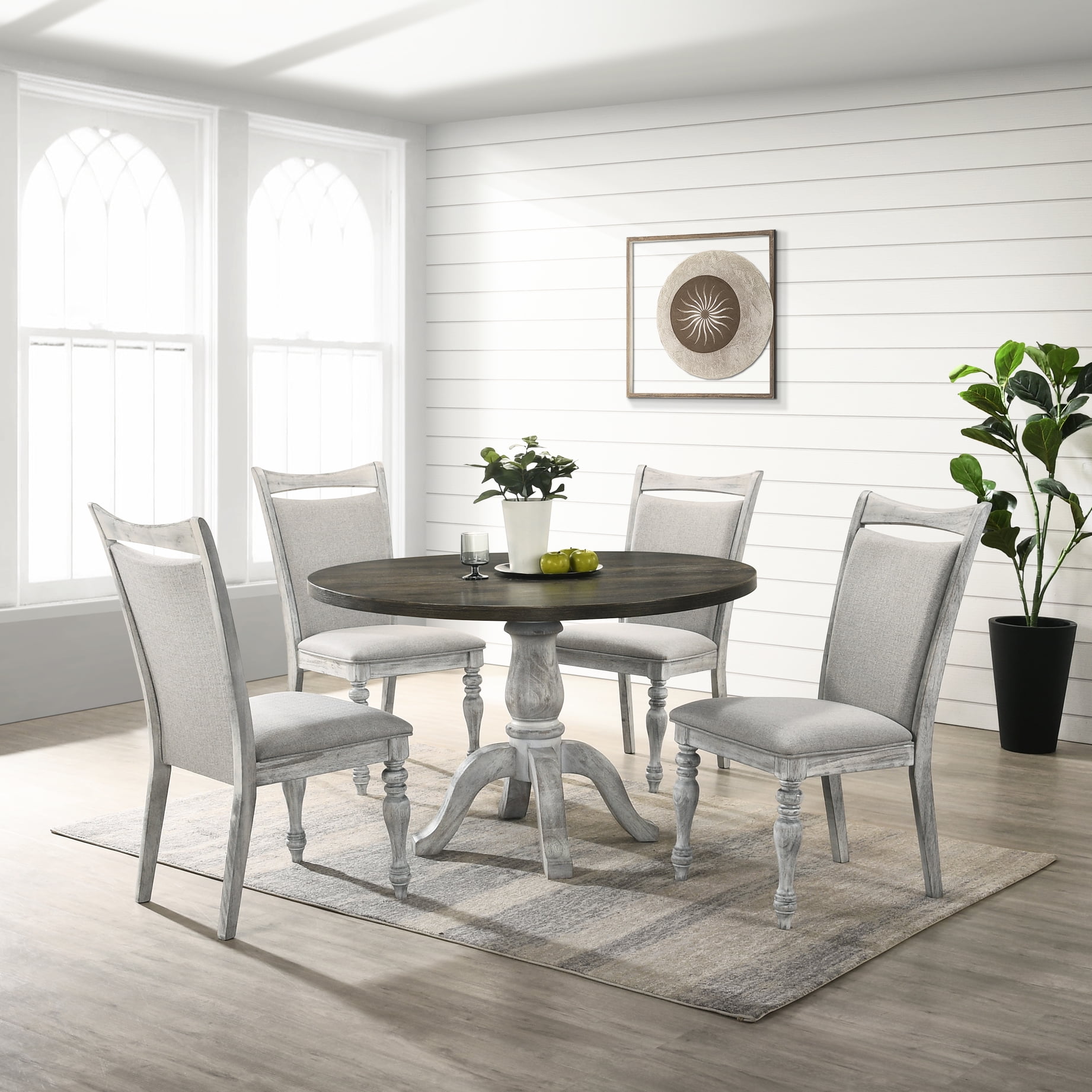 5 Dining - Weathered White & Gray Round Table With 4 Chairs Collection ...