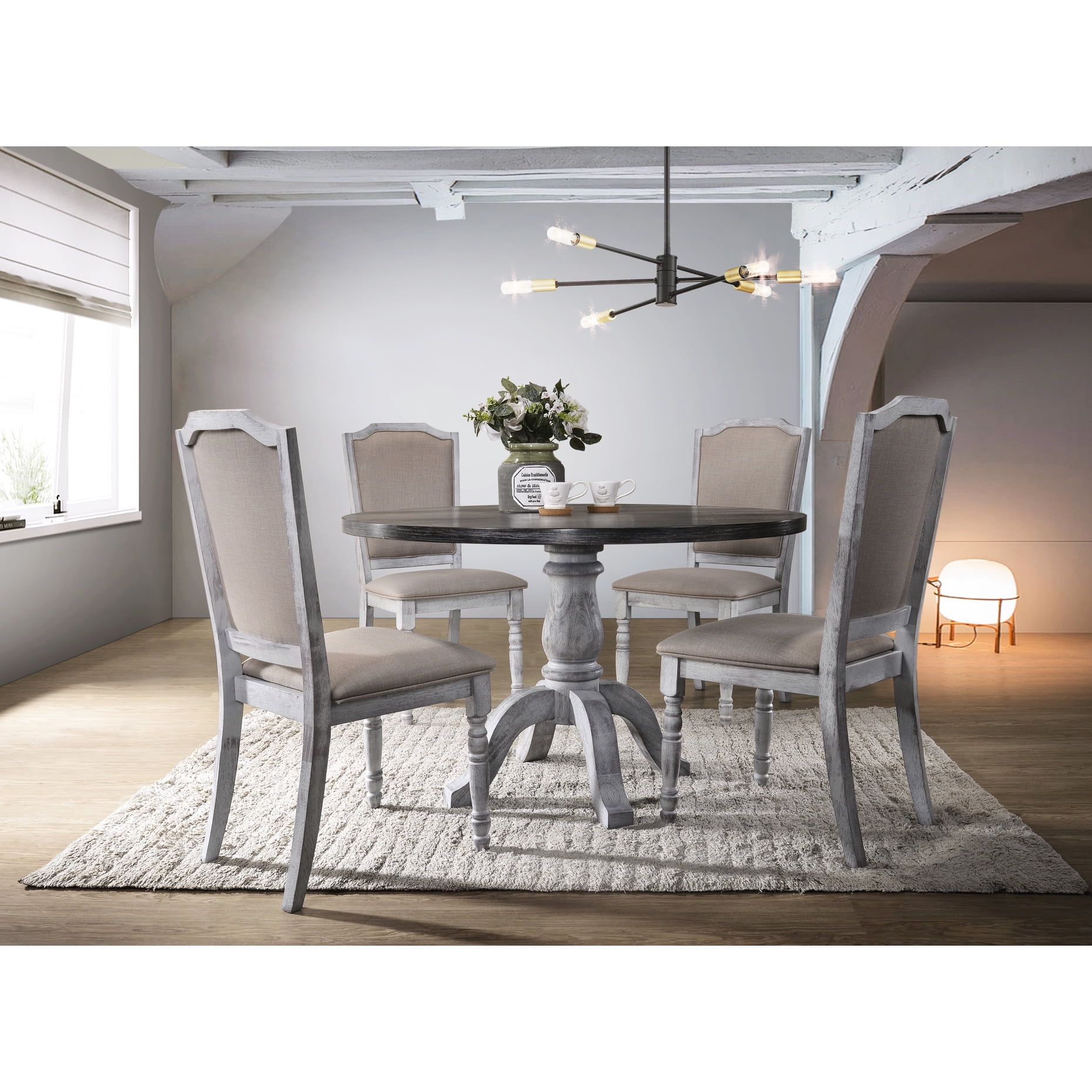 5 Dining - White Wood, Intriguing Style, Round Table With Solid ...